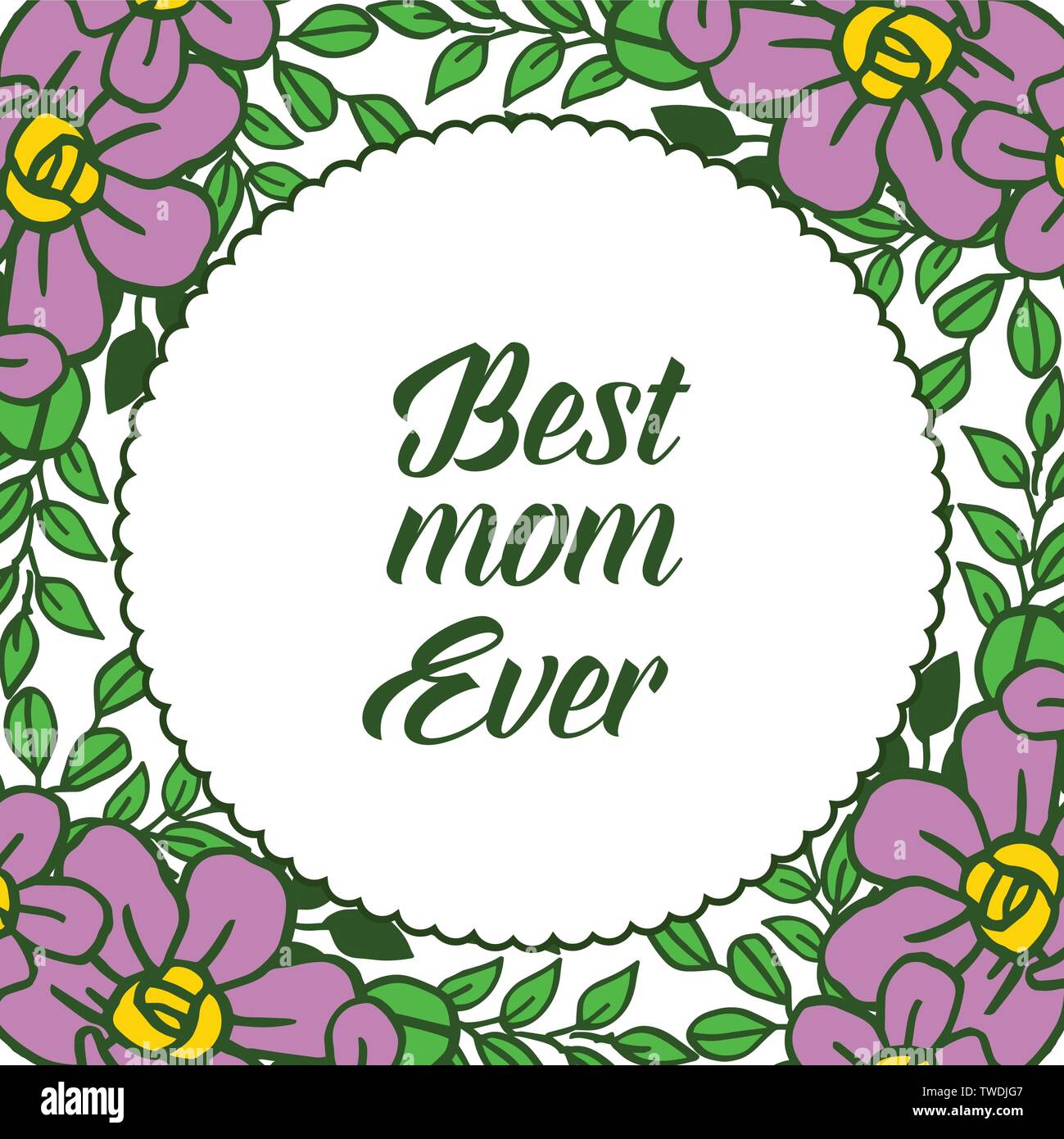 Vector illustration art purple wreath frame for card of best mom hand ...