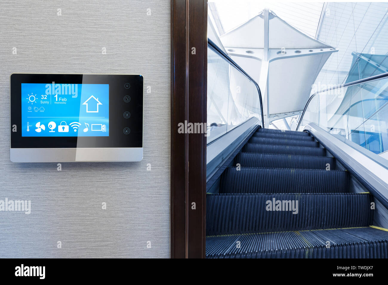 smart screen with smart home with modern escalator Stock Photo - Alamy