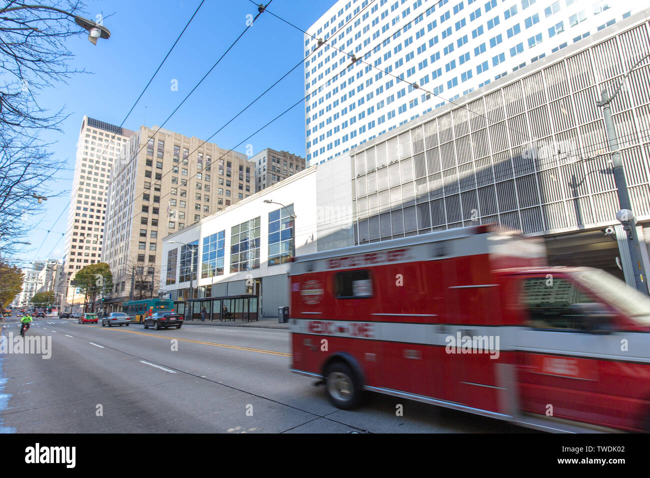 traffic on road and cityscape and skyline of seattle Stock Photo - Alamy