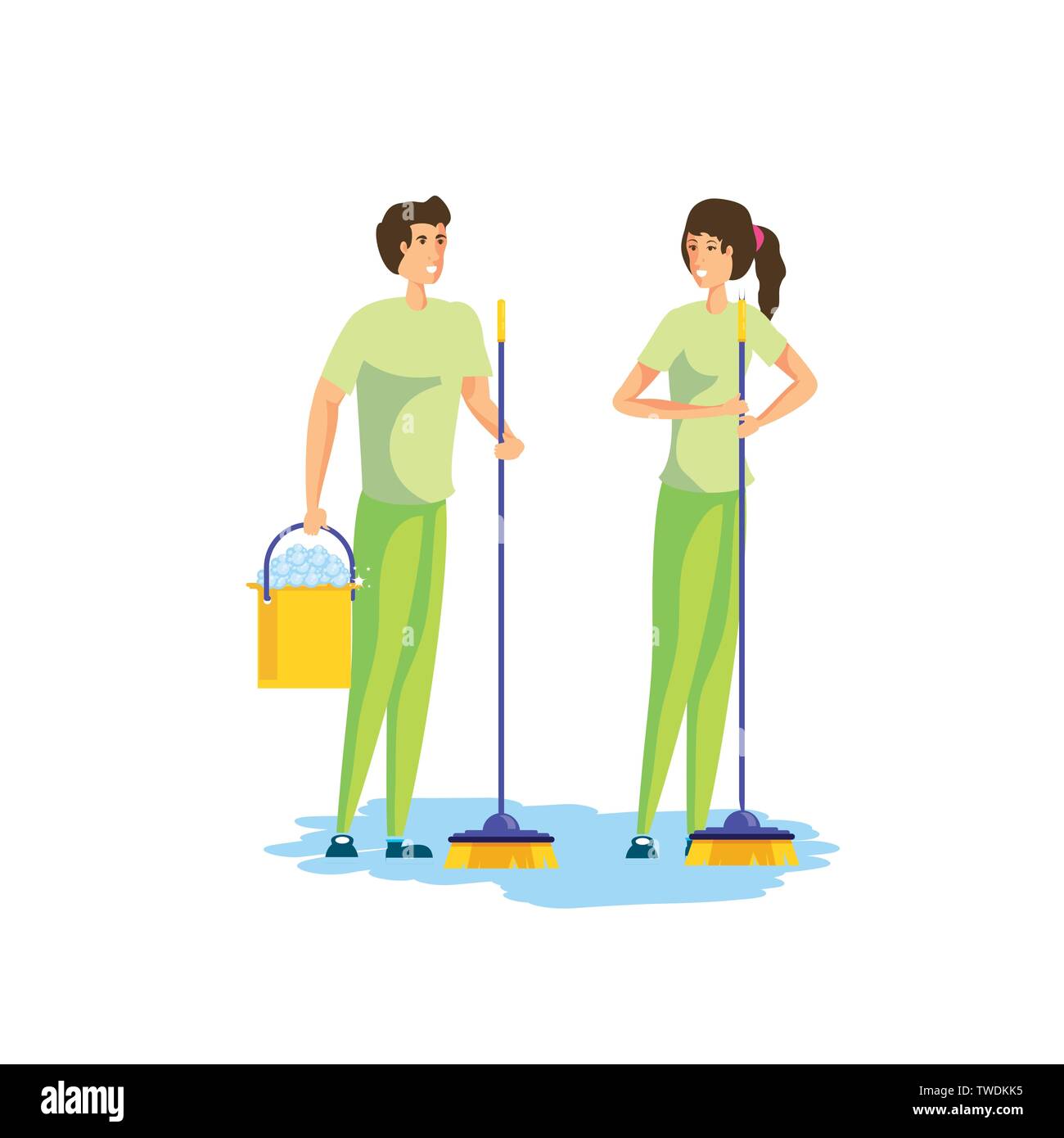 Woman and man cartoon cleaning design, Object home work hygiene ...