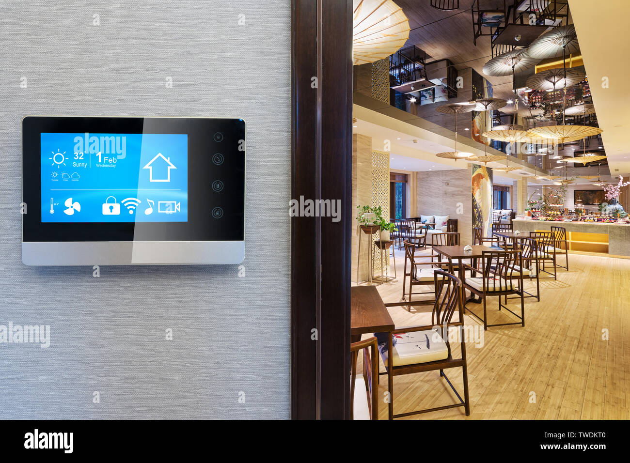 smart screen with smart home with modern dining room Stock Photo - Alamy