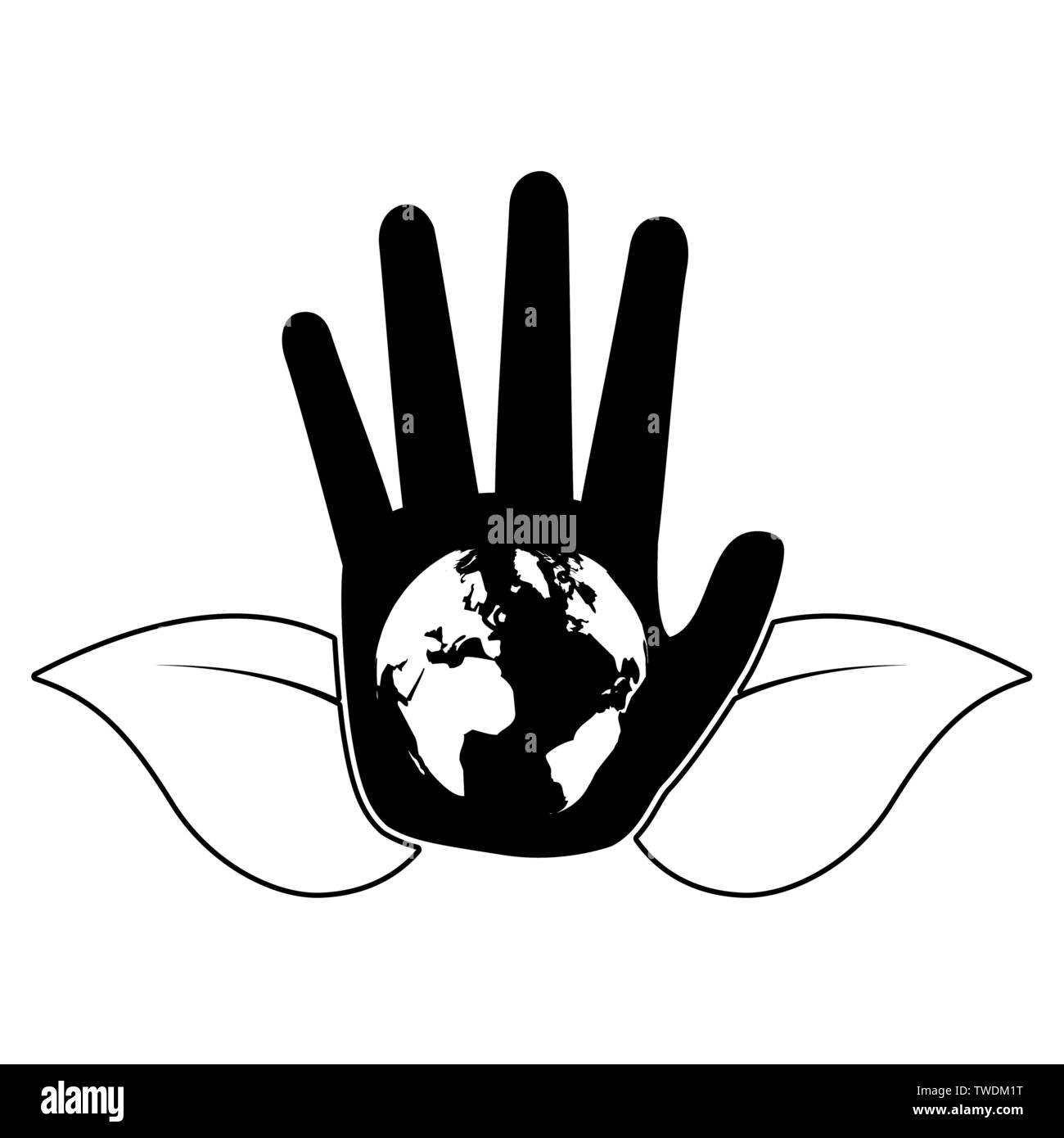 hand world leaves symbol eco friendly environment vector illustration ...
