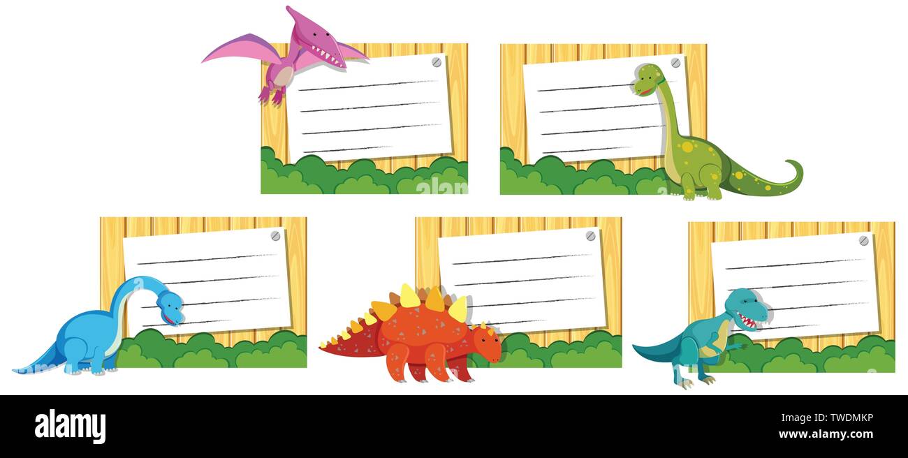 Set of dinosaur on note template illustration Stock Vector Image & Art ...