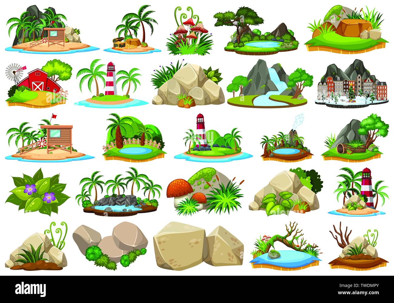 Green field with tree island Stock Vector Images - Alamy