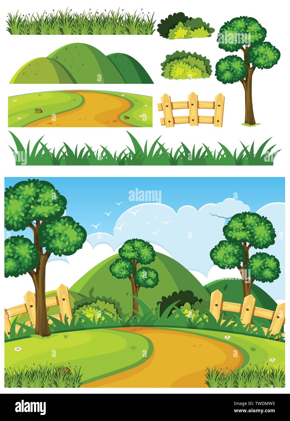 Set of object for nature scene illustration Stock Vector Image & Art ...
