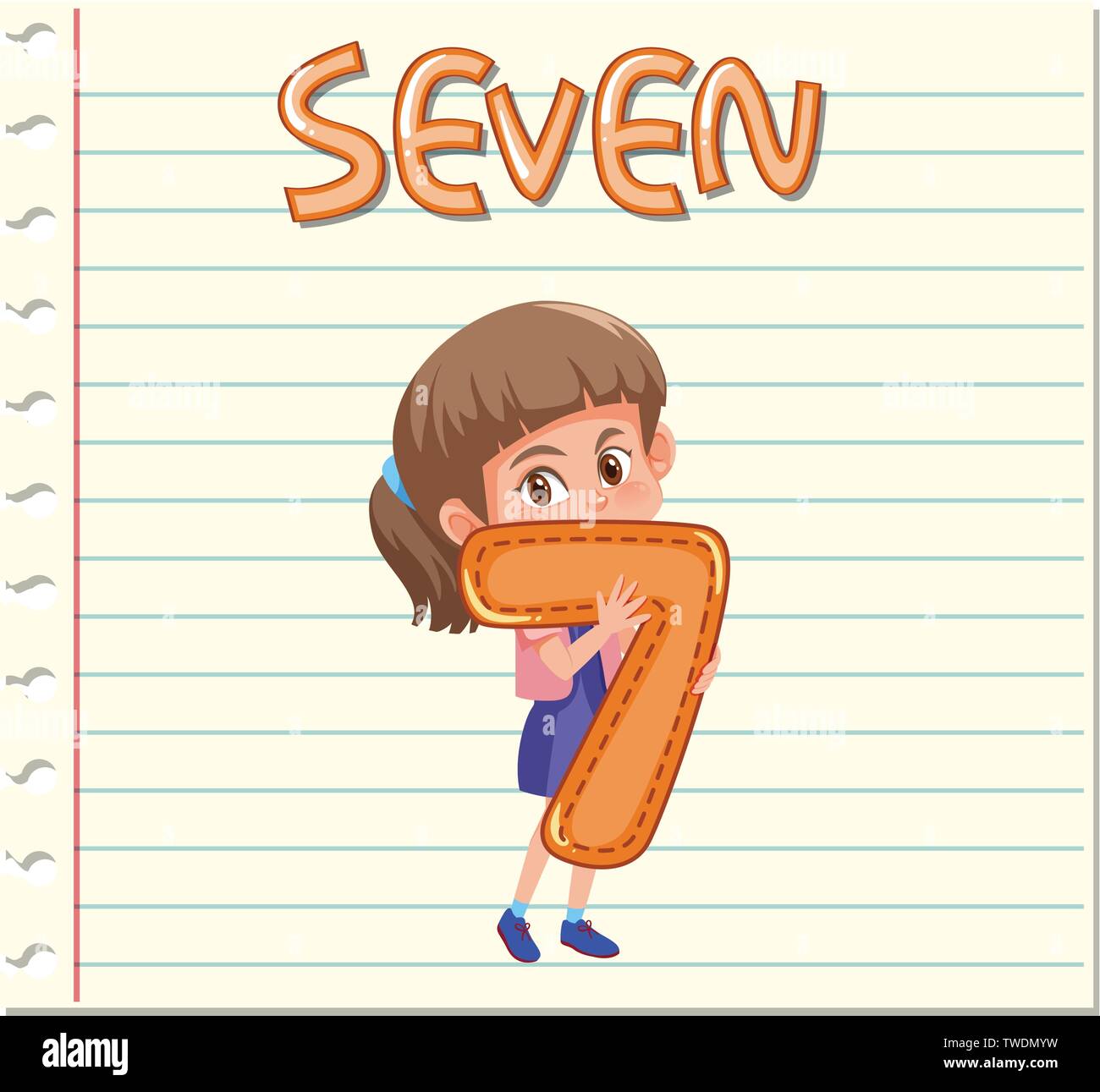 A girl holding number seven template illustration Stock Vector Image ...