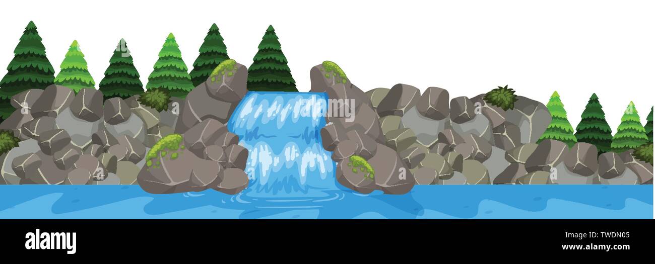 Isolated waterfall landscape scene illustration Stock Vector Image ...
