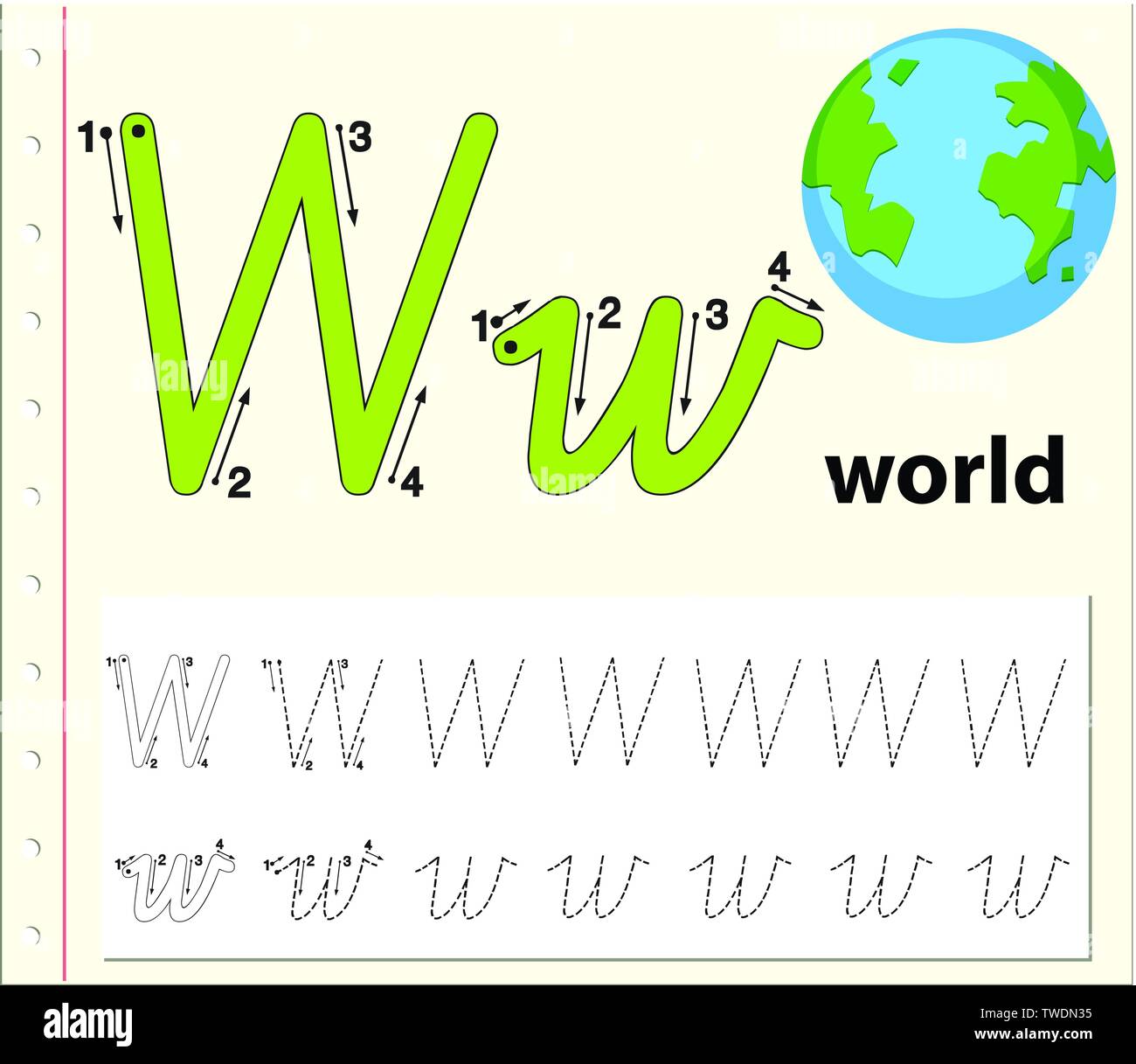 Letter W tracing alphabet worksheets illustration Stock Vector Image ...