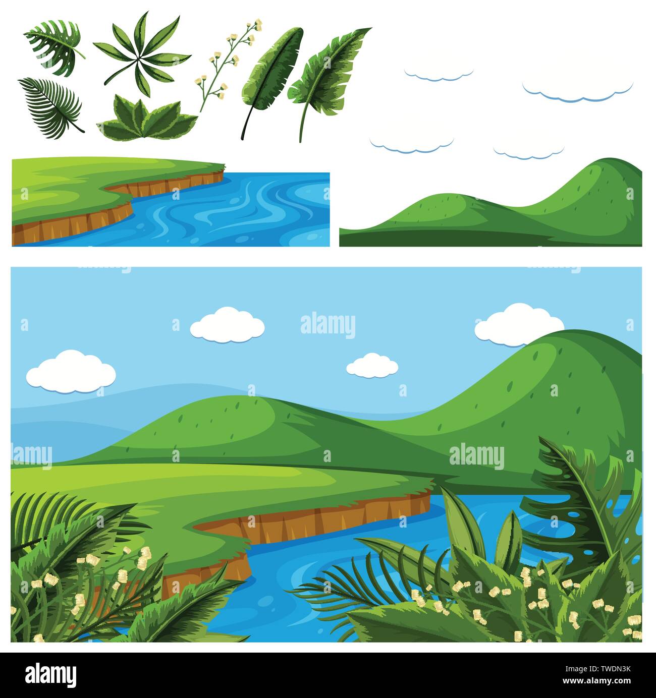 Set of nature for landscape background illustration Stock Vector Image ...
