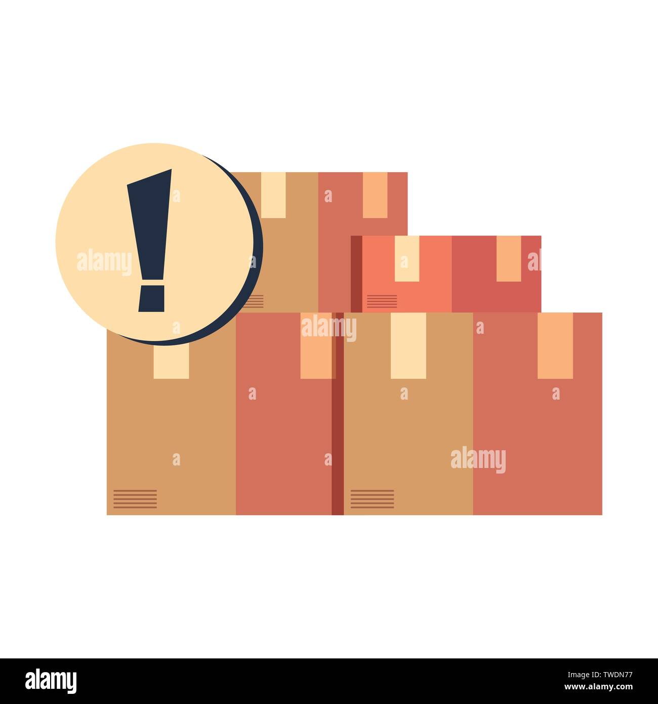 cardboard boxes exclamation mark warning delivery vector illustration ...