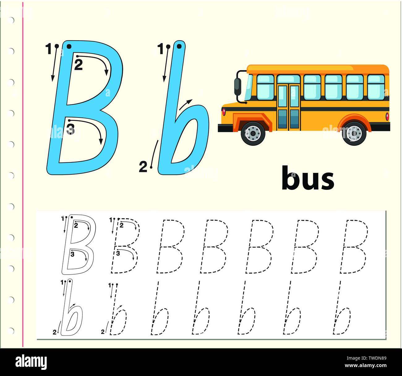Letter B tracing alphabet worksheets illustration Stock Vector Image ...