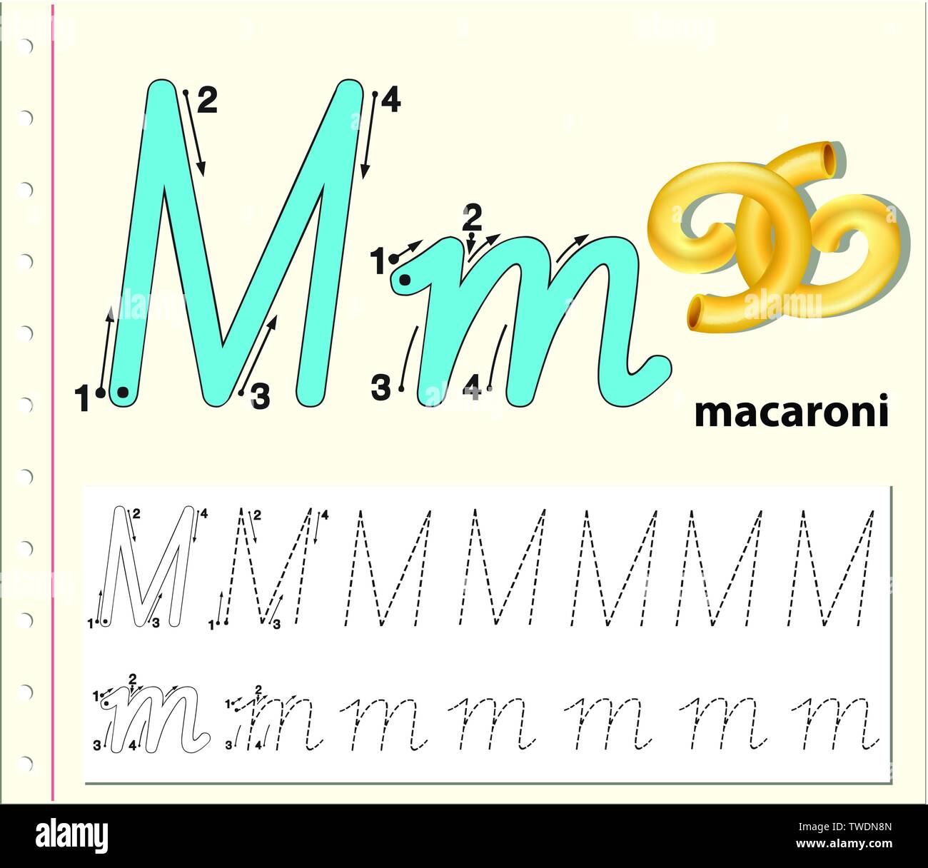 Letter M tracing alphabet worksheets illustration Stock Vector Image ...