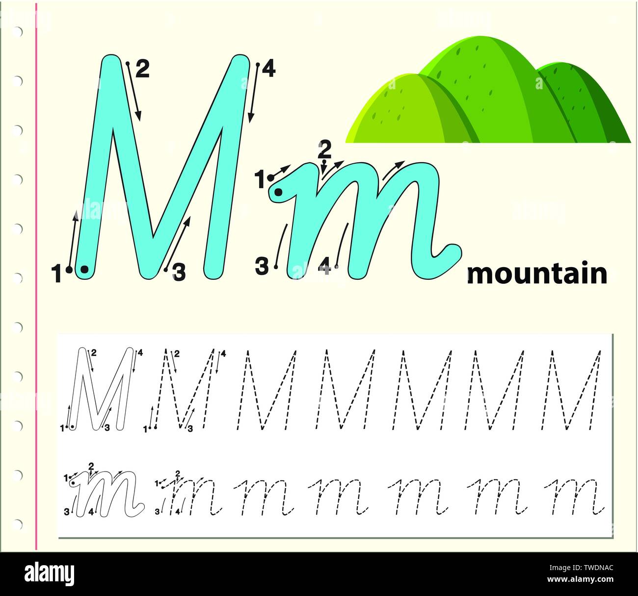 Letter M tracing alphabet worksheets illustration Stock Vector Image ...