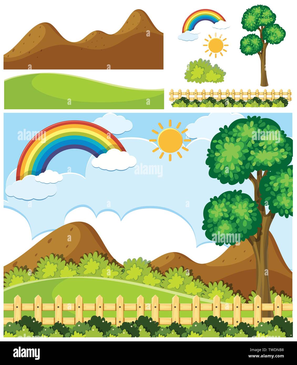 Set of nature landscape element illustration Stock Vector Image & Art ...