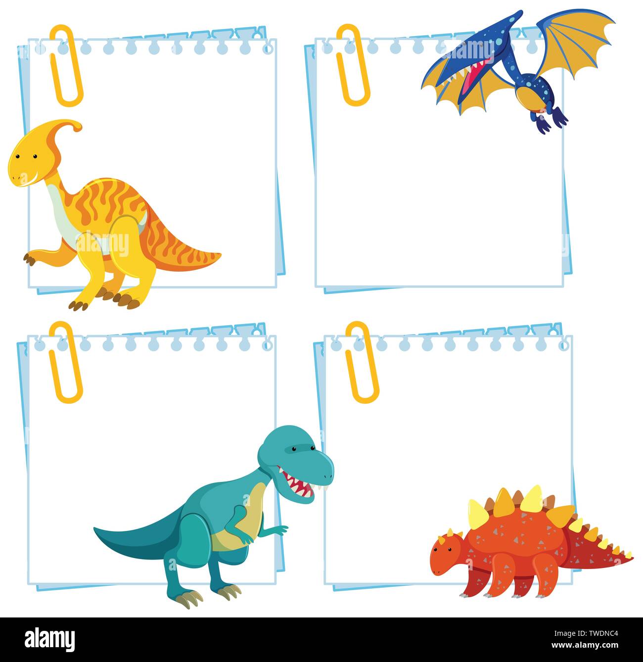 Set of dinosaur on note template illustration Stock Vector Image & Art ...