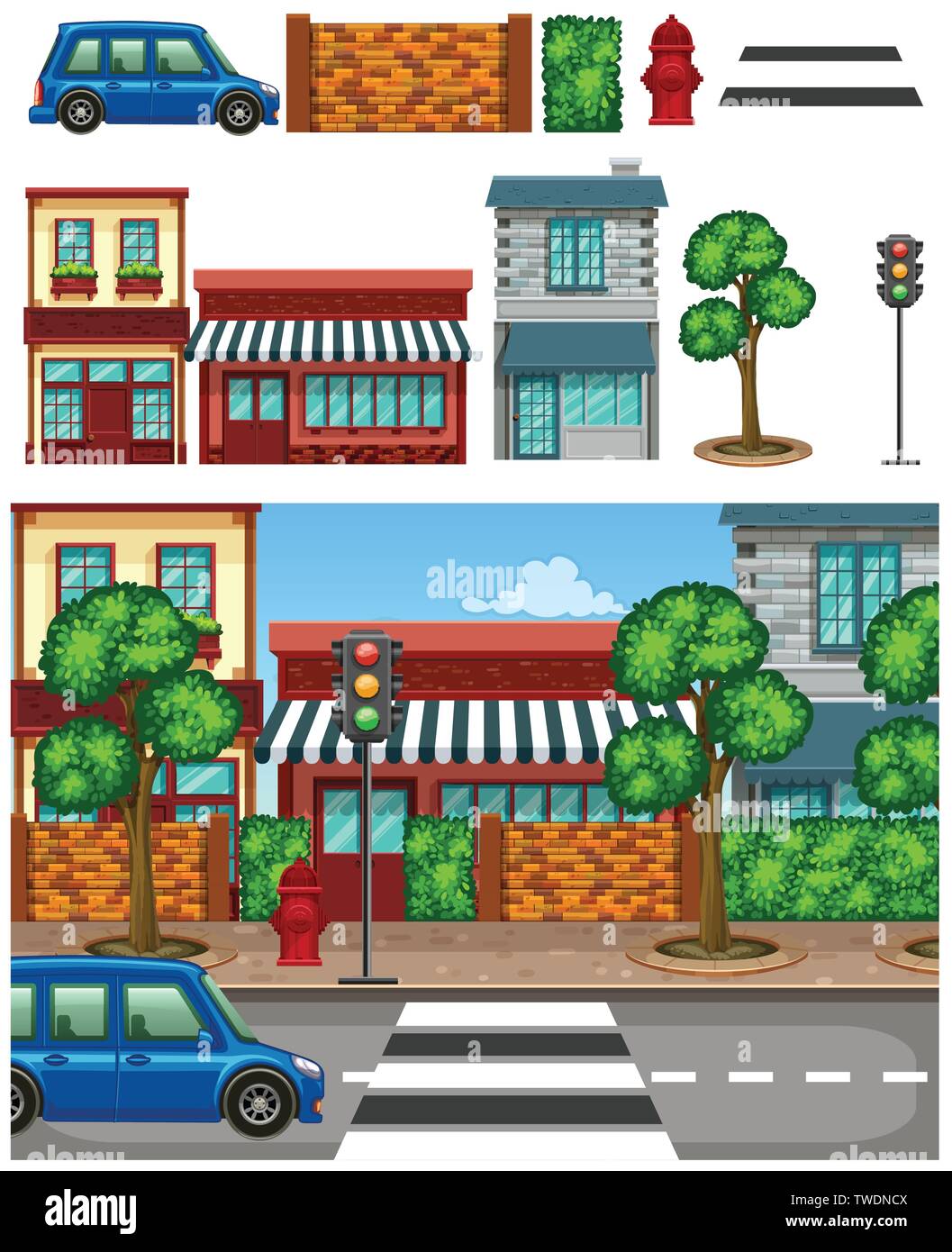 Set of city town element illustration Stock Vector Image & Art - Alamy