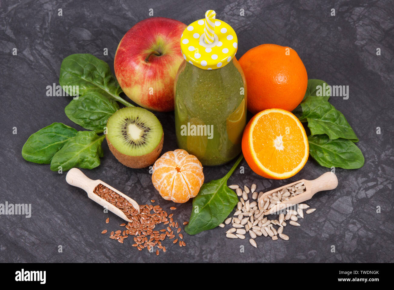 Fresh healthy smoothie from fruits and vegetables as source natural ...