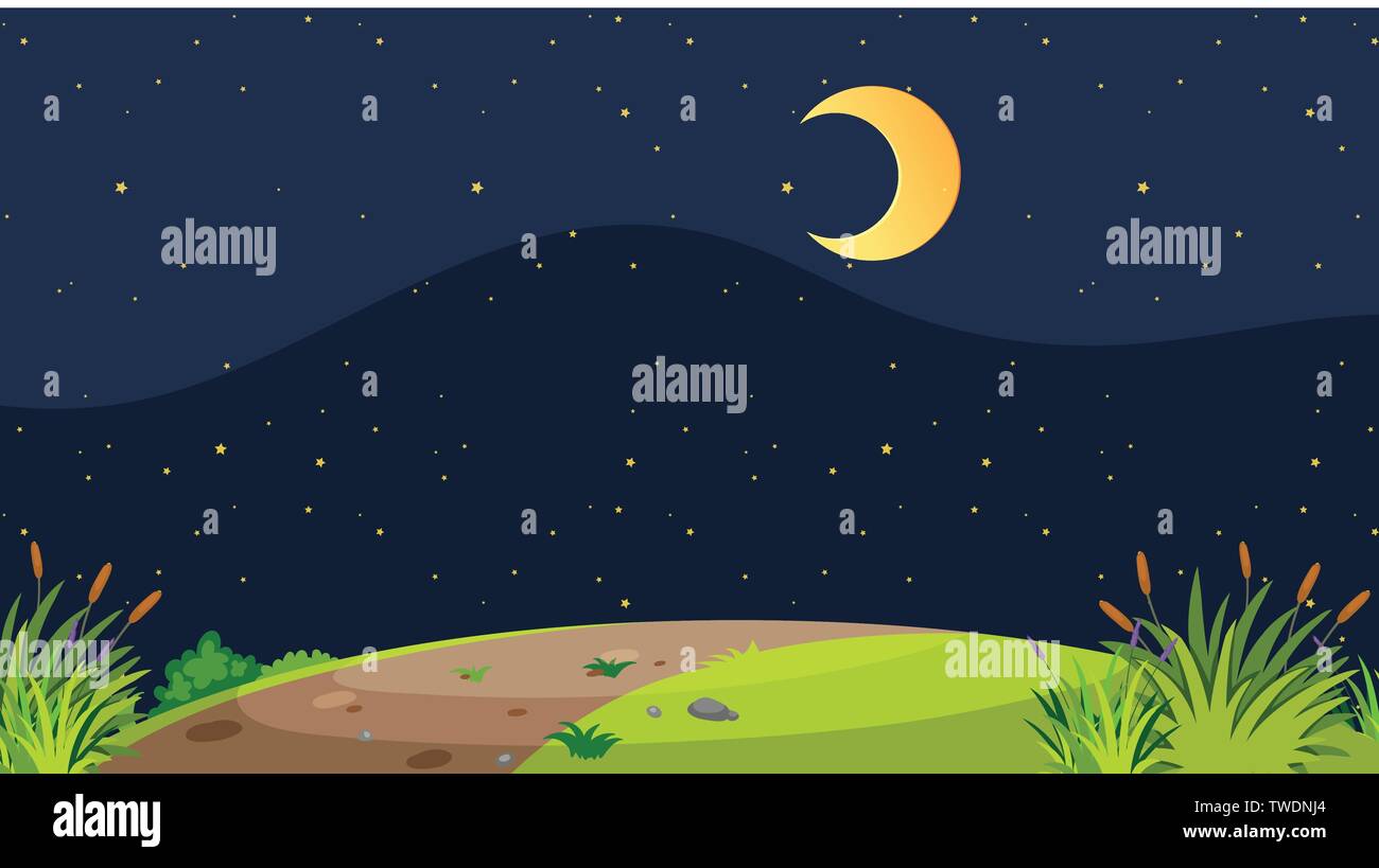 A simple nature landscape at night illustration Stock Vector Image ...