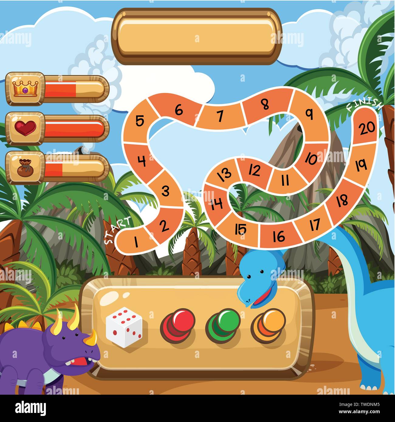 Dinosaurs on boardgame template illustration Stock Vector Image & Art ...