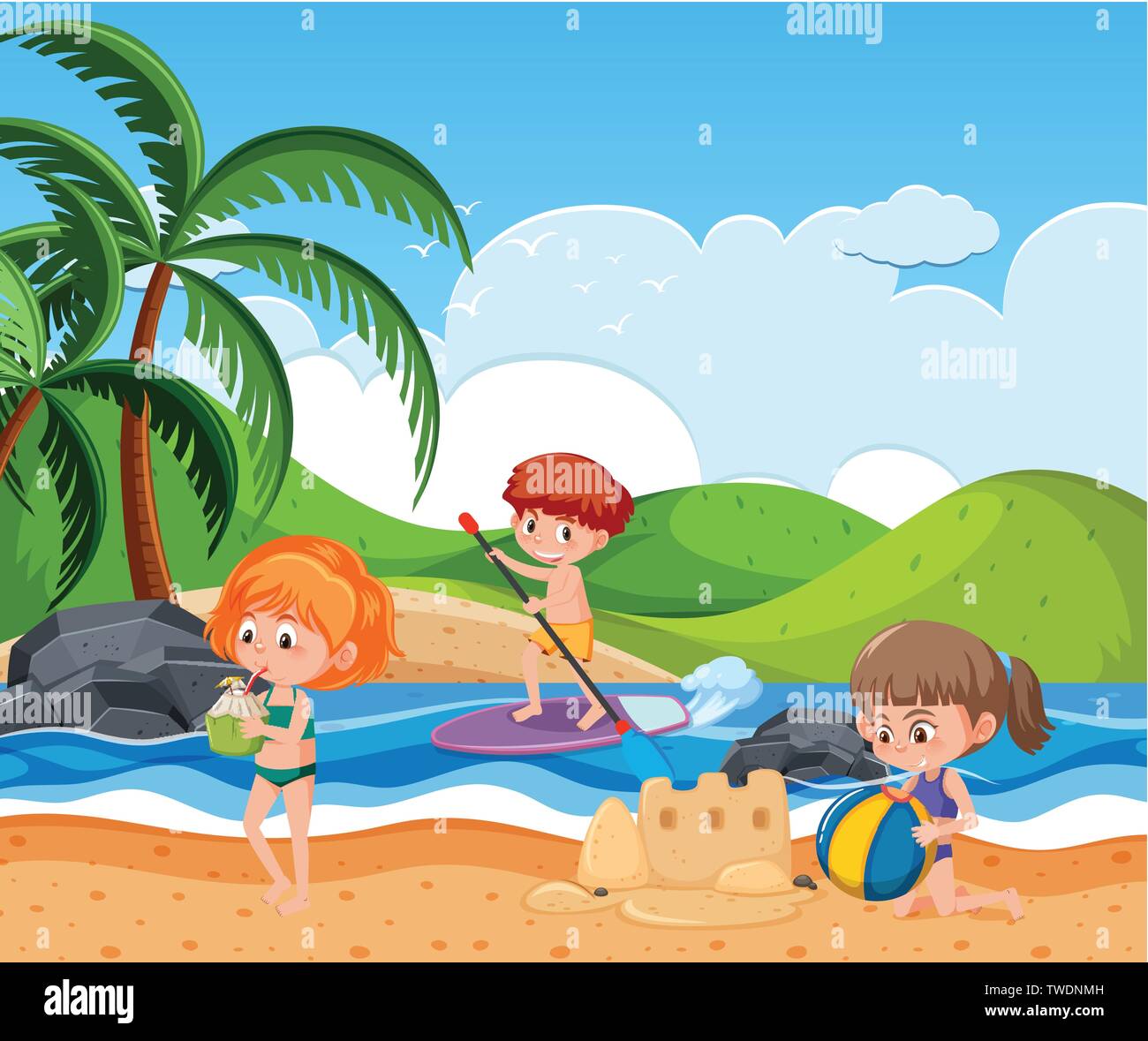 People on summer beach illustration Stock Vector Image & Art - Alamy