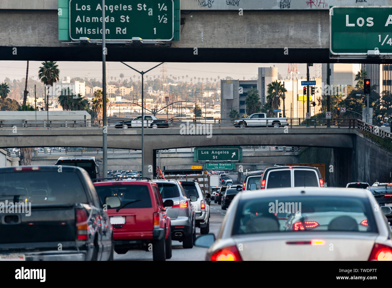 commuting traffic, downtown los angeles Stock Photo - Alamy