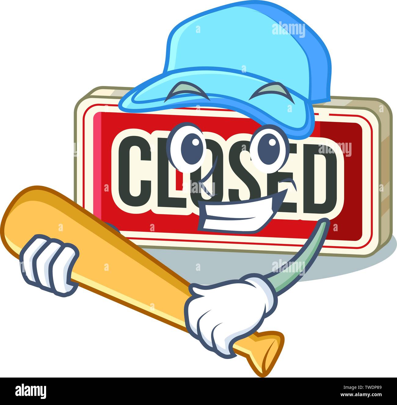 Playing baseball closed sign isolated with the mascot Stock Vector ...