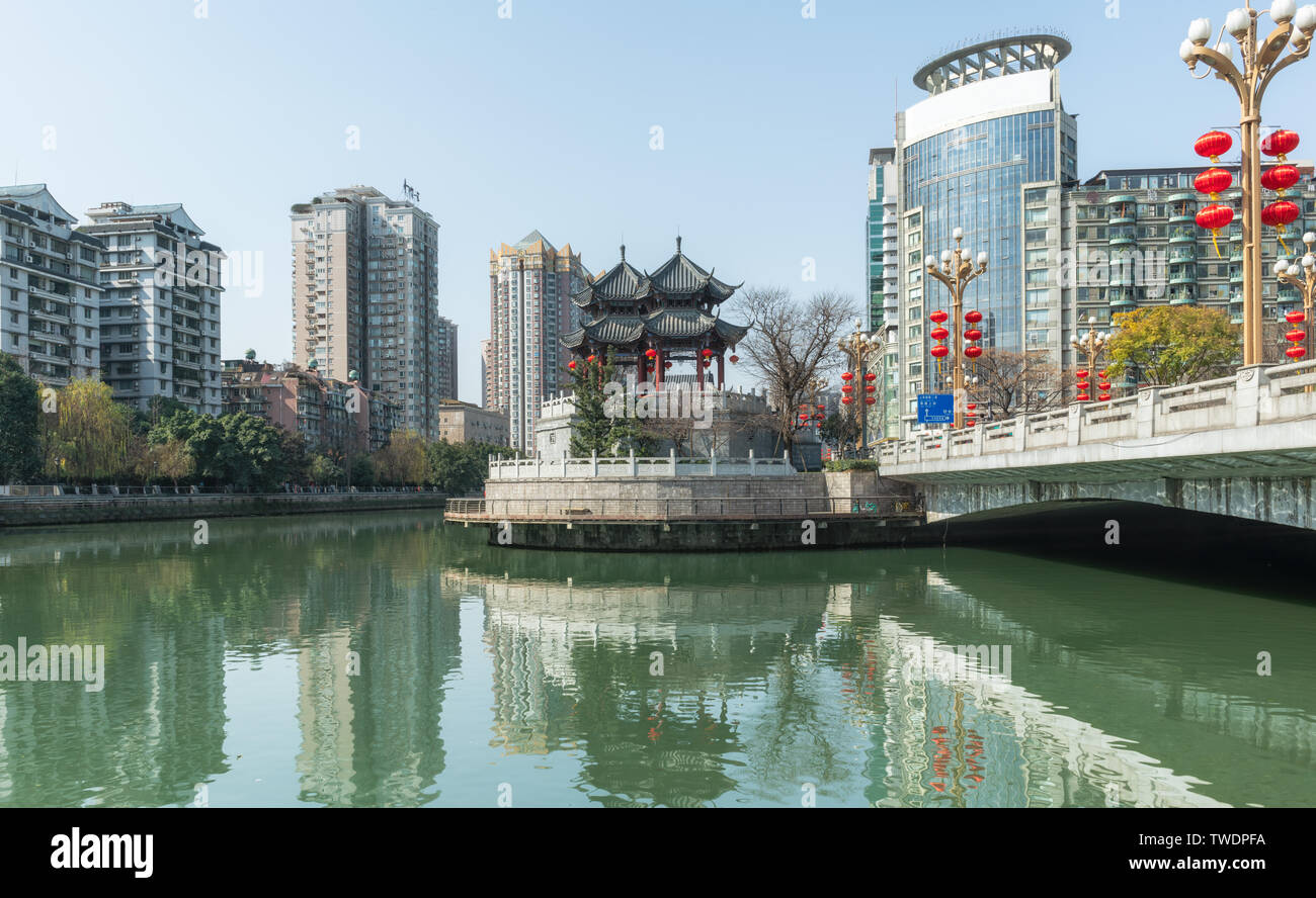 Architectural Scenery of Hejiang Pavilion, Funan River, Chengdu Stock ...