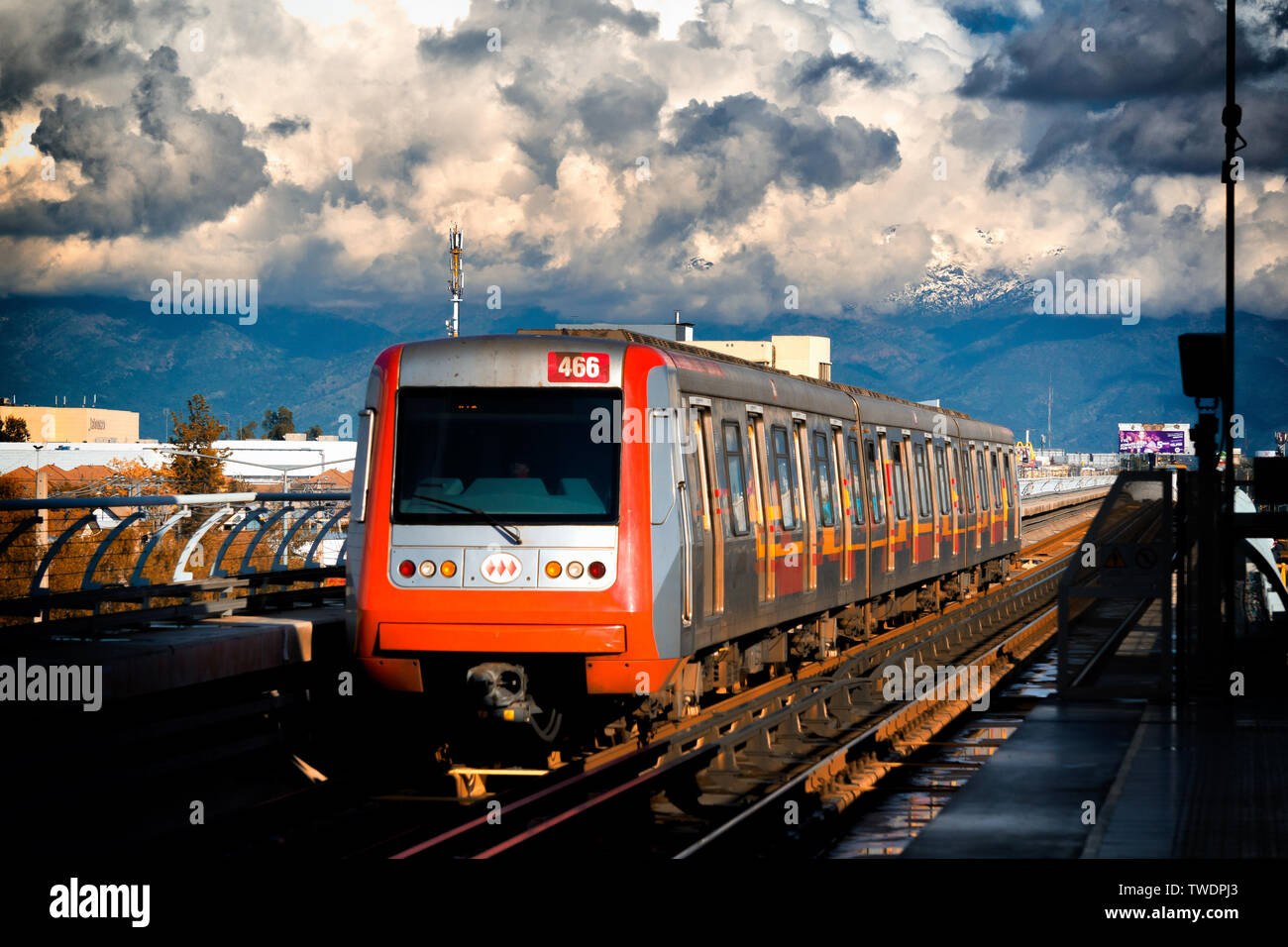 SANTIAGO, CHILE - JULY 2016: A Santiago Metro train entering an ...