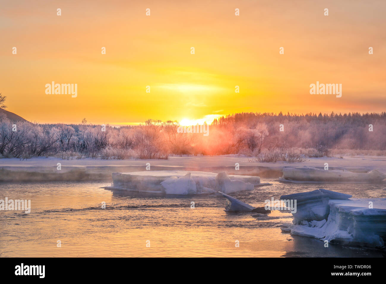 No frozen river, sunrise Stock Photo - Alamy