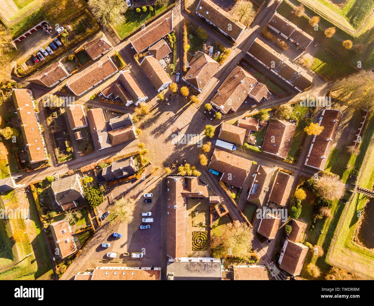Aerial view of detail of Fortification village of Bourtange. This is a ...