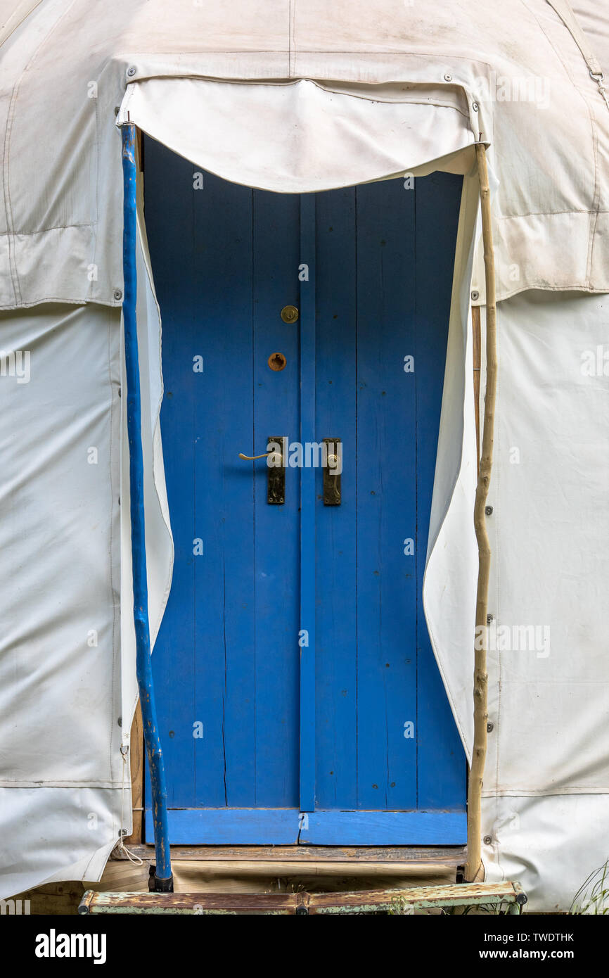 Front door of traditional Mongolian Yurt. This type of shelter is often ...