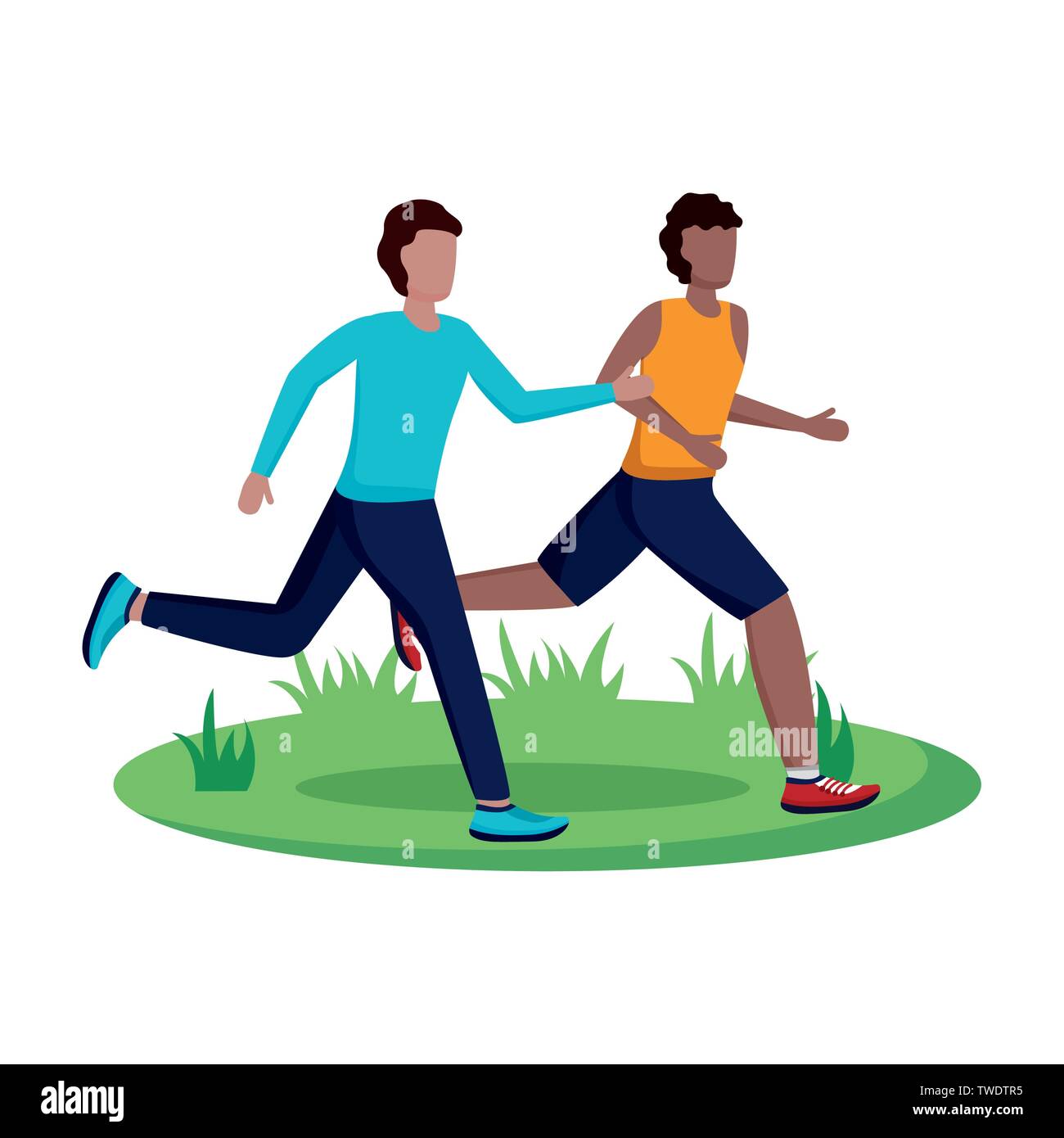 two men practicing running activity vector illustration Stock Vector ...