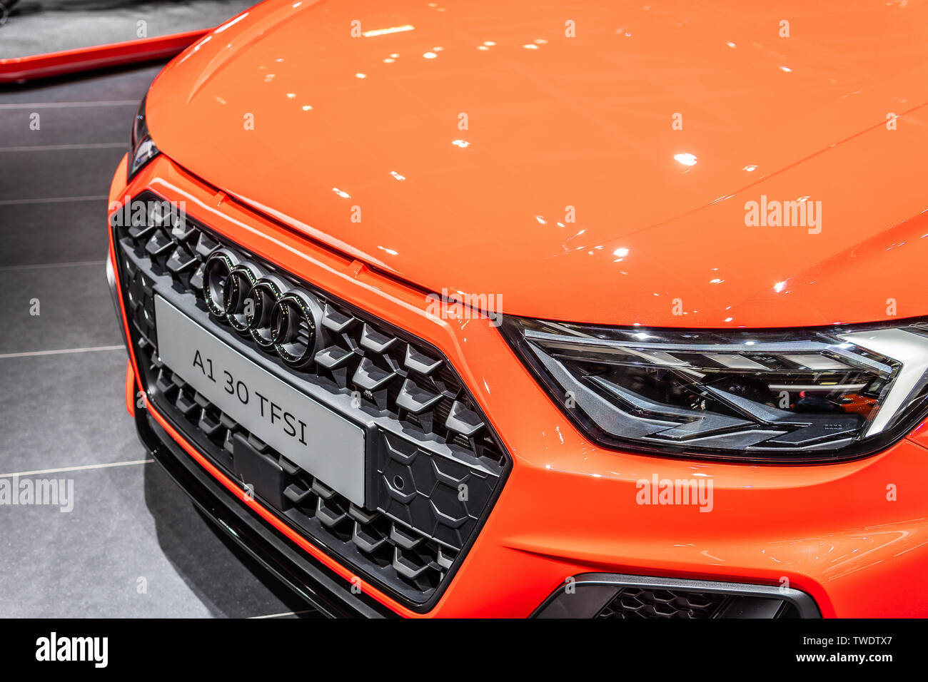 Paris, France, October 03, 2018: metallic red new Audi A1 Sportback ...