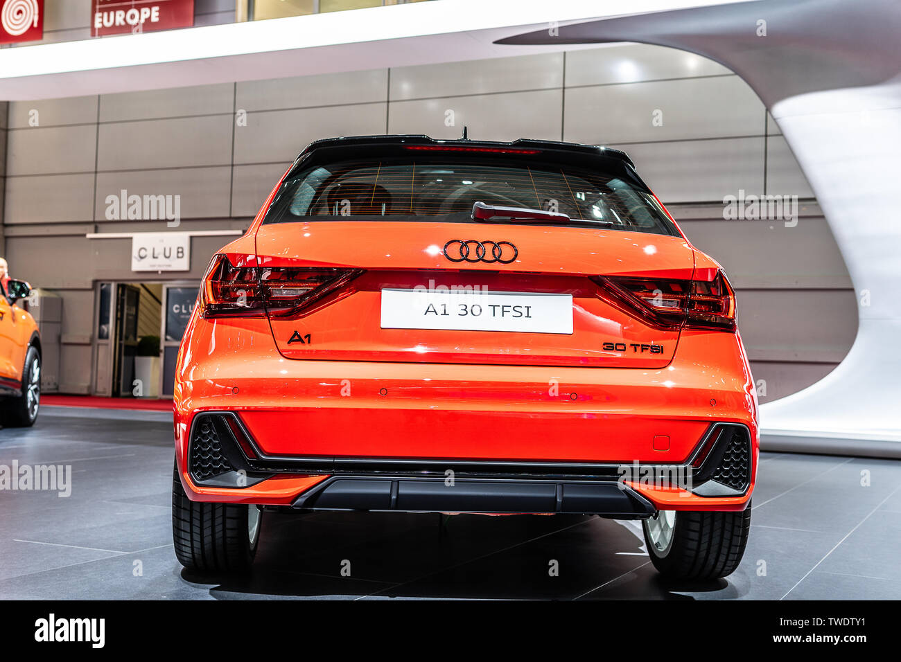 Paris, France, October 03, 2018: metallic red new Audi A1 Sportback ...