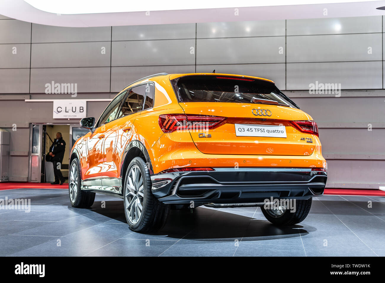 Paris, France, October 02, 2018: metallic orange new Audi Q3 45 TFSI ...