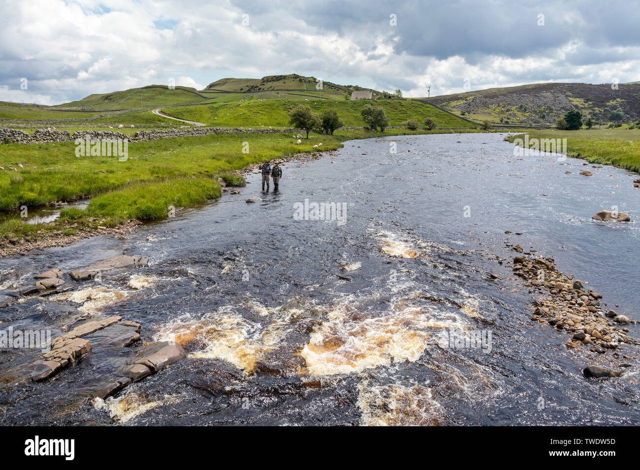 Fly Fishing on the River Tees, Viewed from the Pennine Way at Cronkley ...