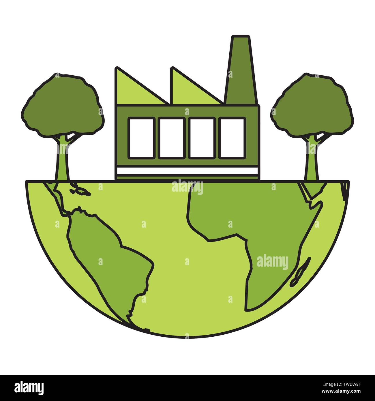 world factory trees eco friendly environment vector illustration Stock ...