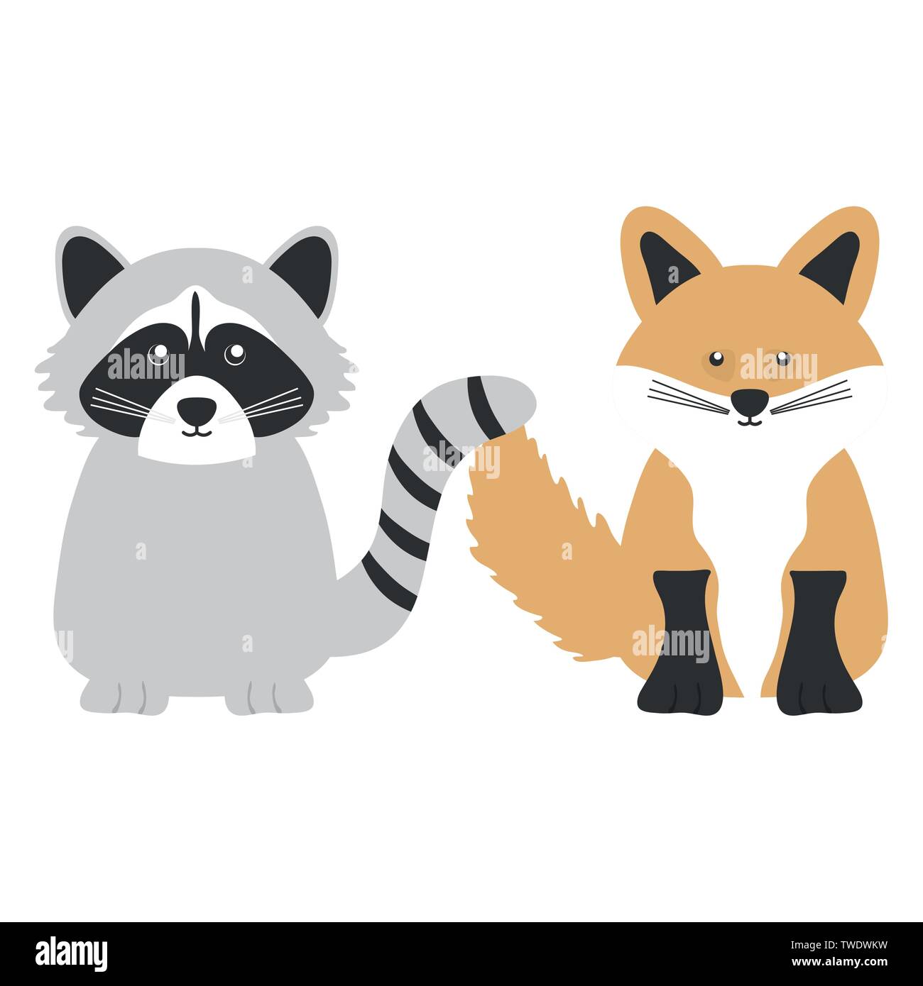 cute raccoon and fox woodland characters vector illustration design ...