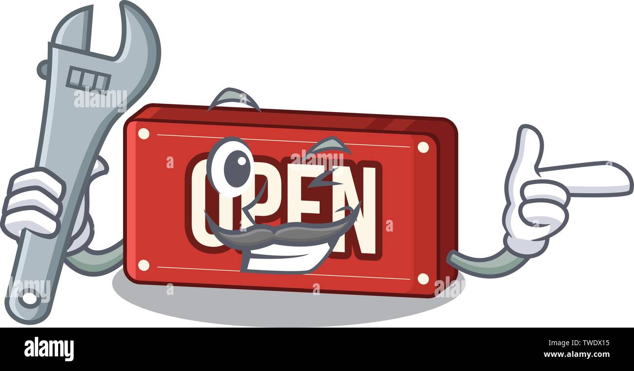 Mechanic open sign above on table cartoon Stock Vector Image & Art - Alamy