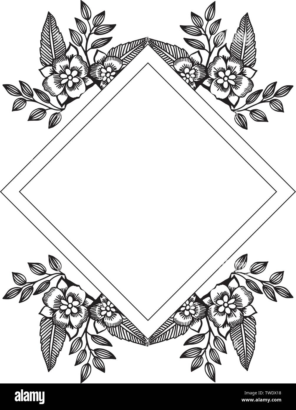 Vector illustration of card with drawing flower frame hand drawn Stock ...