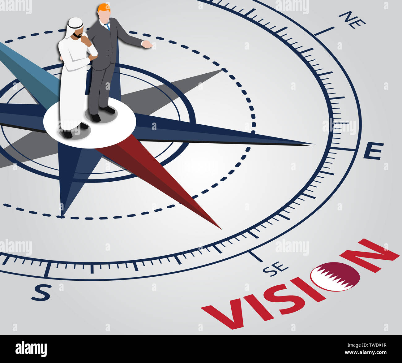 Vision Compass with Arabic Businessman and Qatar Flag Stock Photo - Alamy
