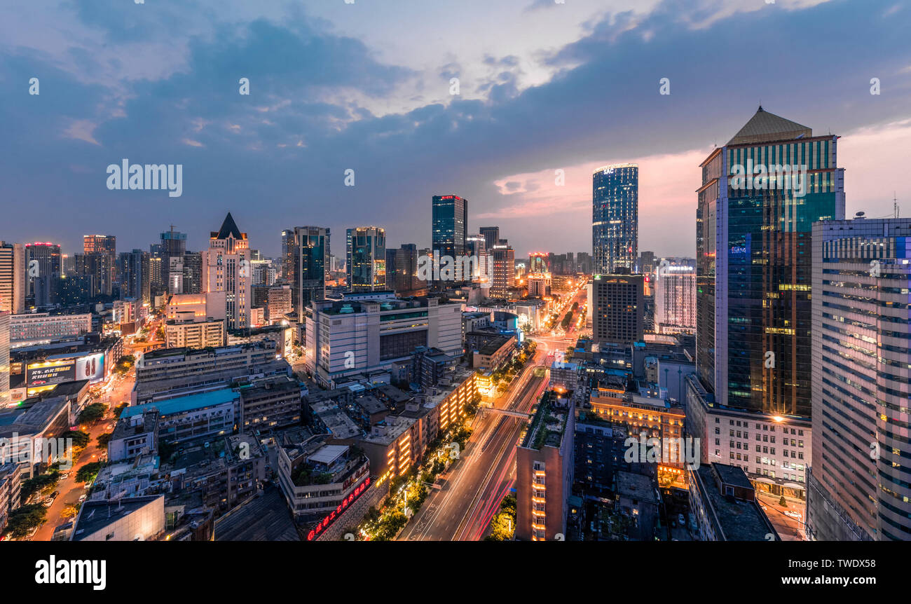 The sunset moment on Shu Du Avenue in Chengdu Stock Photo - Alamy