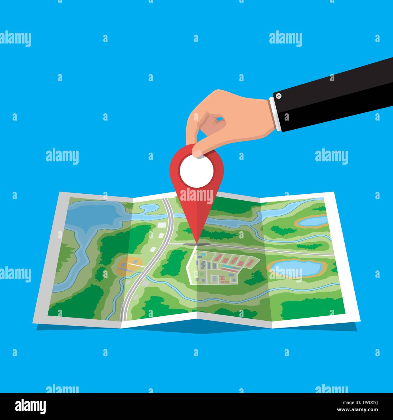 Location pin in hand and paper map Stock Vector Image & Art - Alamy