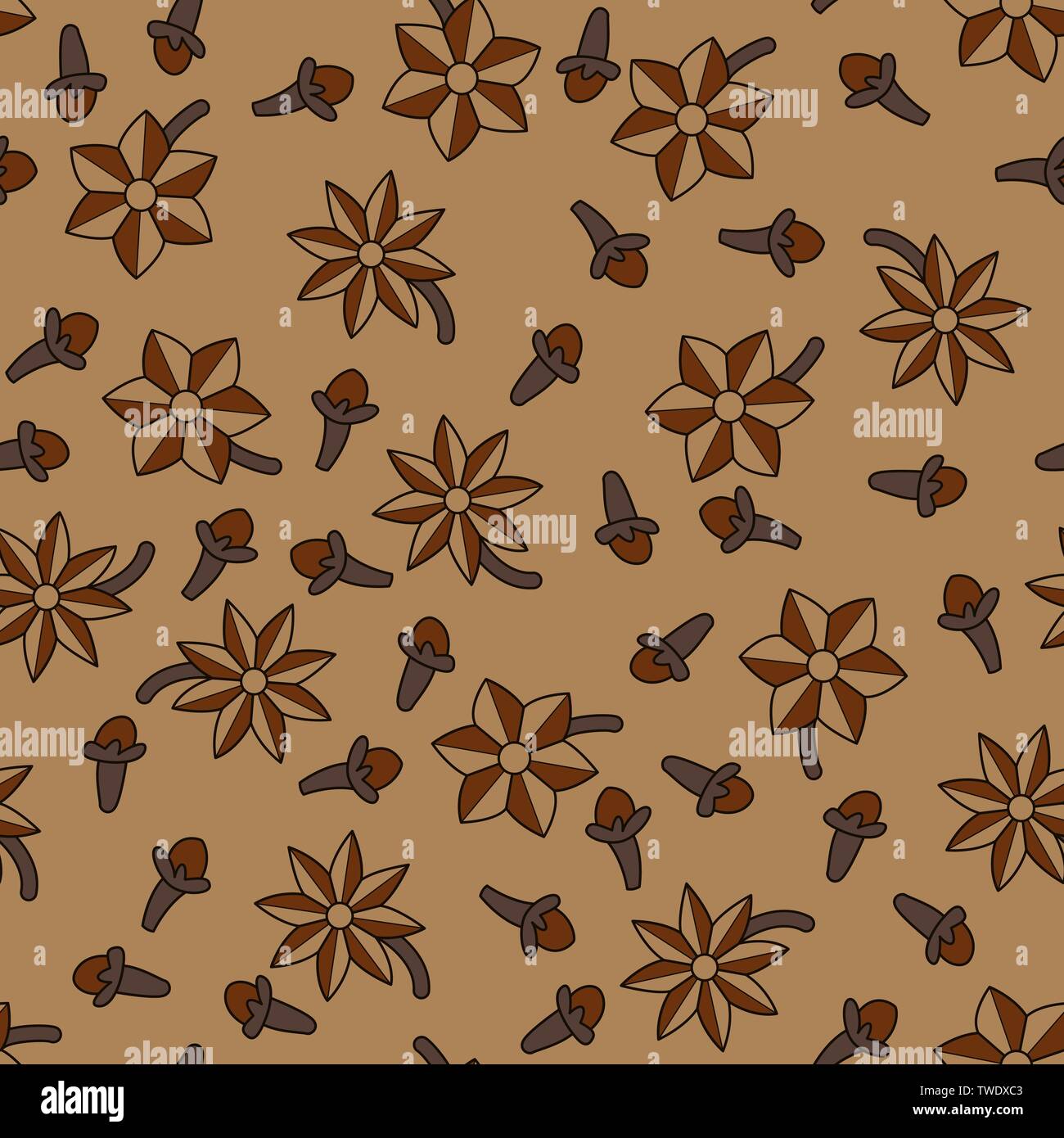 Cloves and vanilla. Natural spices. Vector illustration. Seamless ...