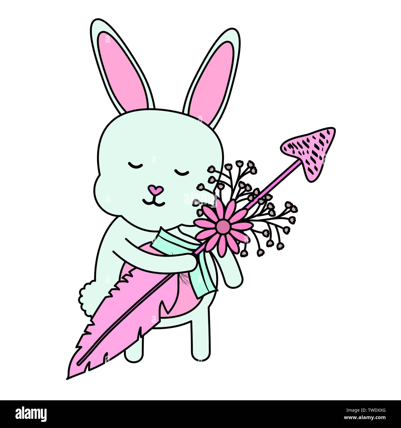 cute little rabbit with flowers and arrows vector illustration design ...