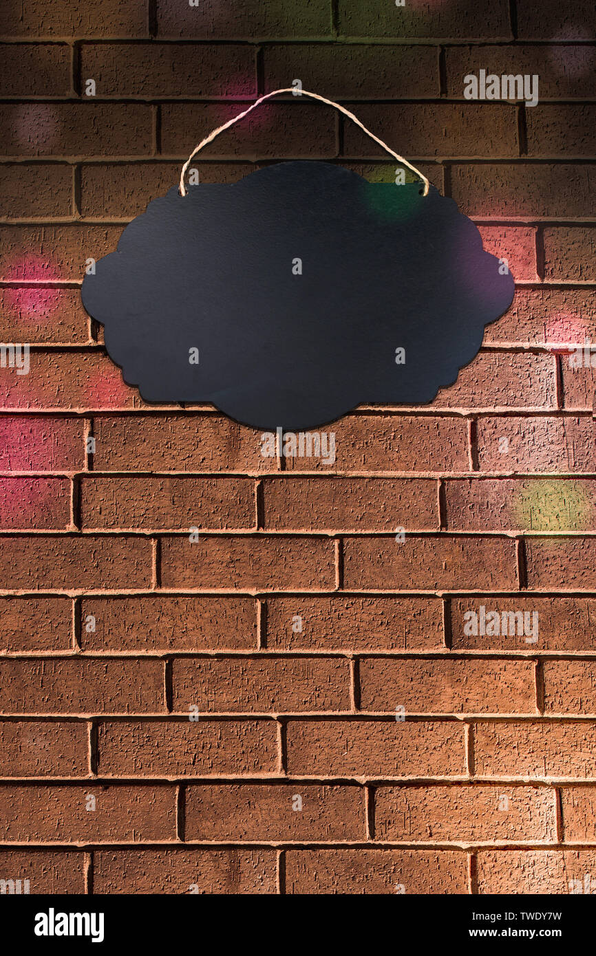 Black Empty Sign Board with string for hanging on wall Stock Photo - Alamy