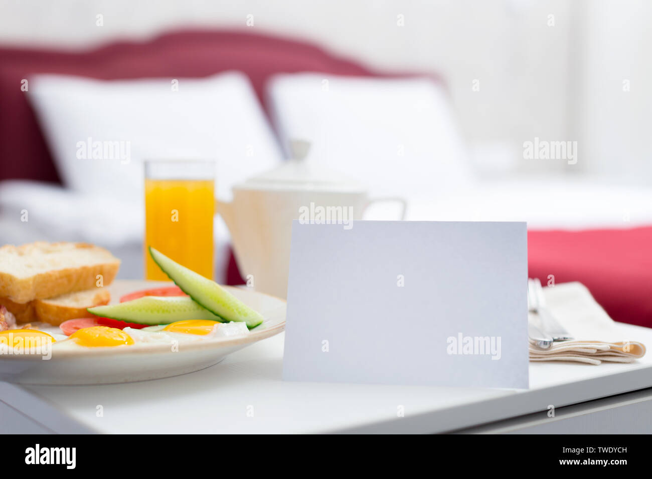 Breakfast in bed in hotel room Stock Photo - Alamy
