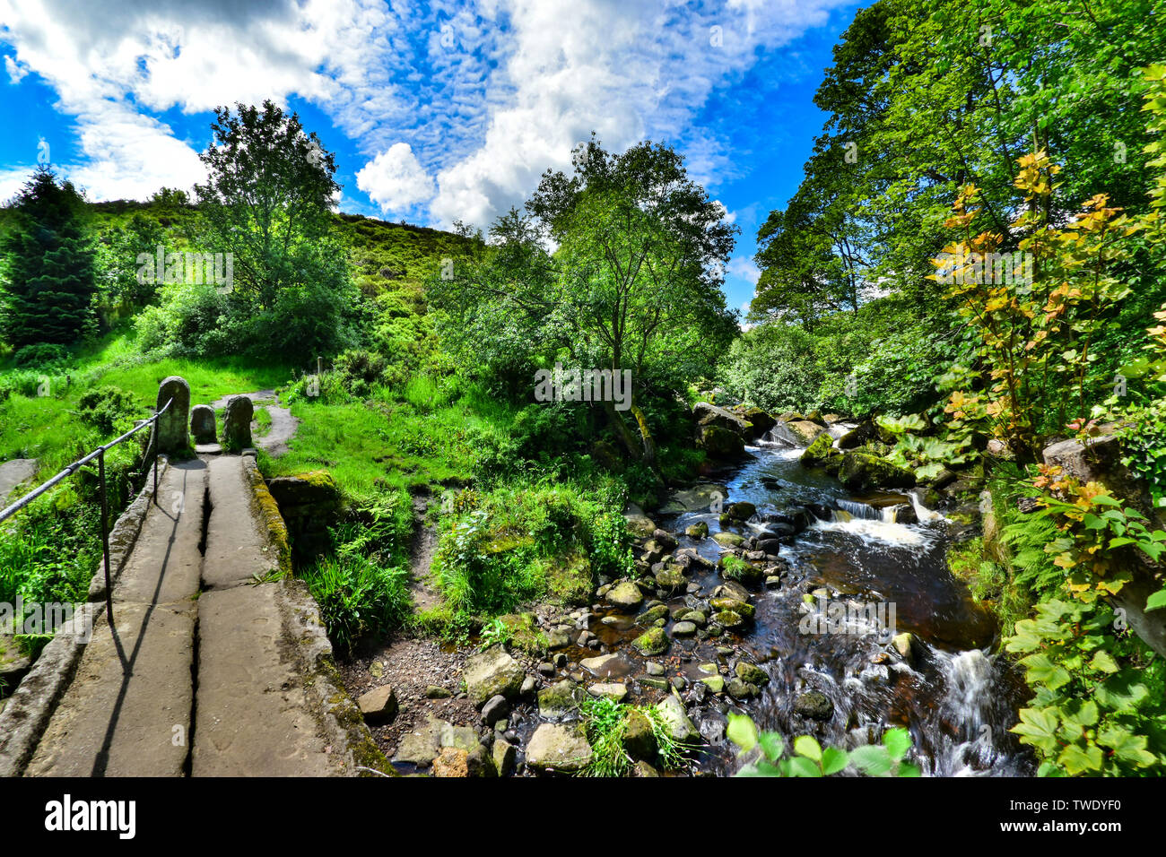 Clapper Bridge, Hebble Hole, Colden Clough, Pennine Way, Calderdale ...