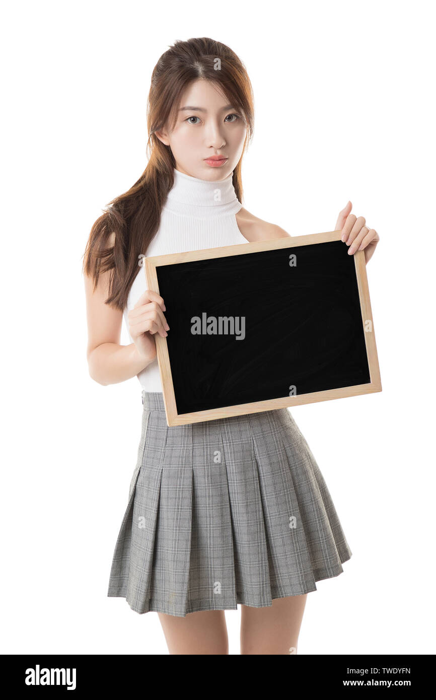 Beautiful cute college student against white background Stock Photo - Alamy