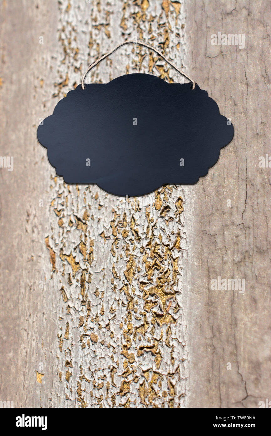 Black Empty Sign Board with string for hanging on wall Stock Photo - Alamy